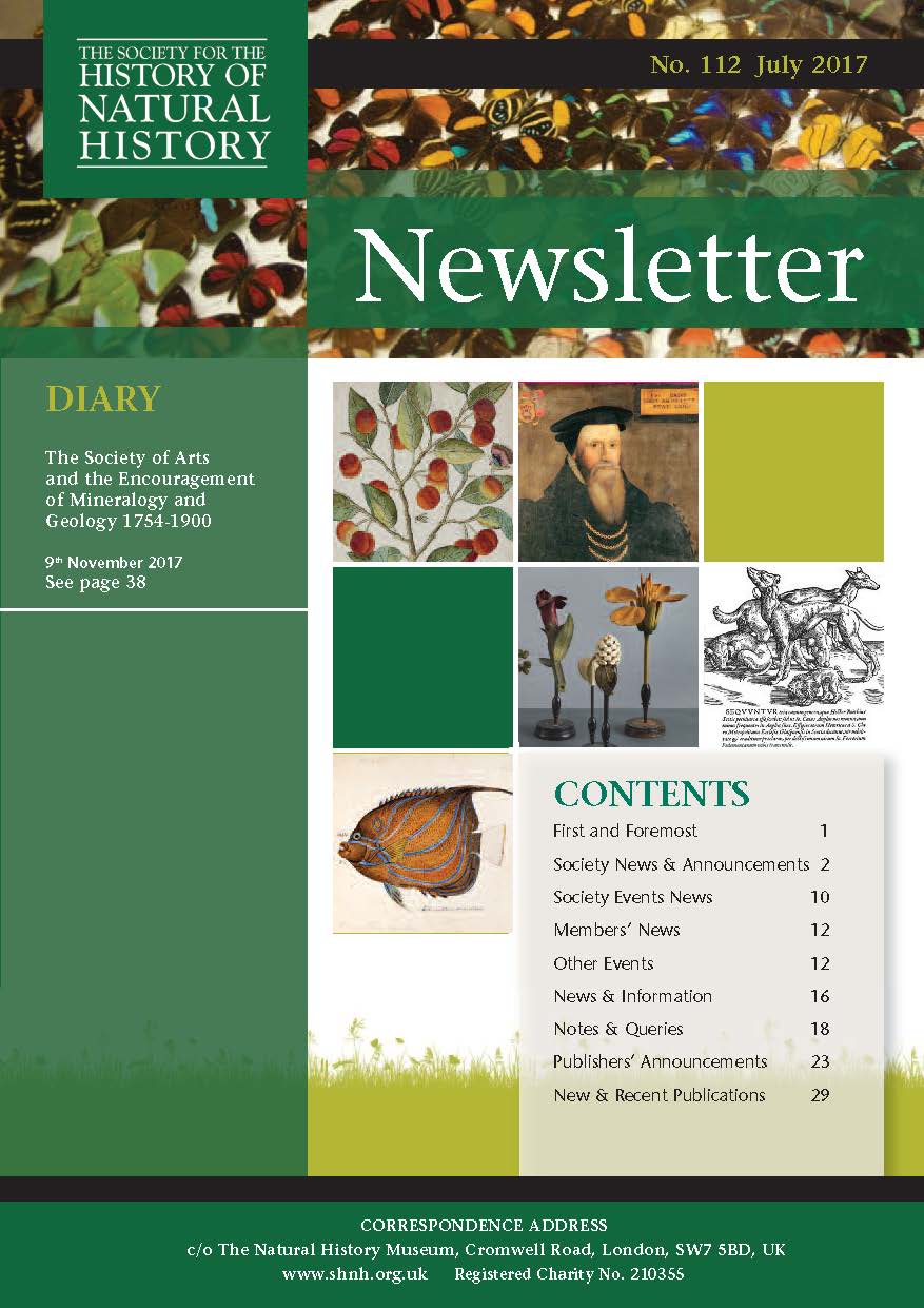 SHNH NL 112 July 2017 - Society for the History of Natural History
